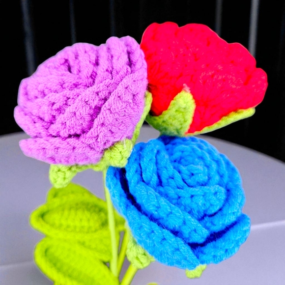 No brand | Other | Pair Of Colorful Crochet Flower Rose Stems Forever ...